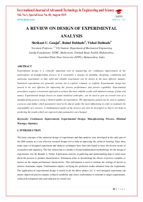 (PDF) A Review on Design of Experimental Analysis