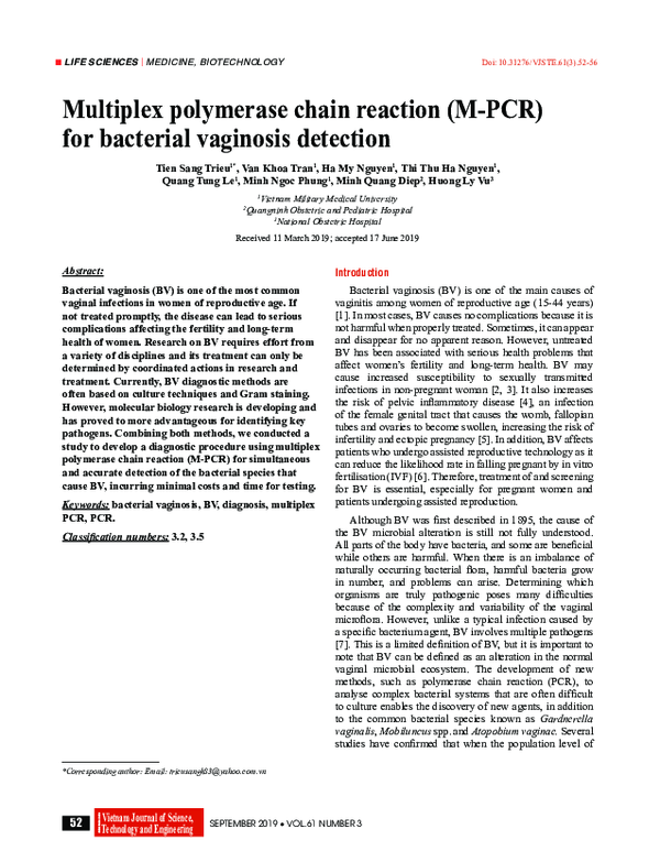 Pdf Multiplex Polymerase Chain Reaction M Pcr For Bacterial Vaginosis Detection