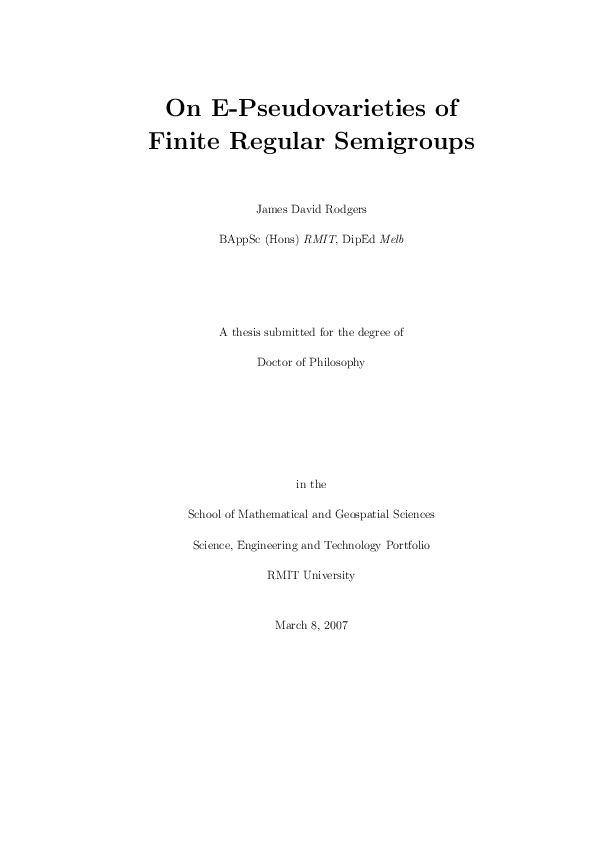 (PDF) On E-pseudovarieties of finite regular semigroups | David Rodgers - Academia.edu