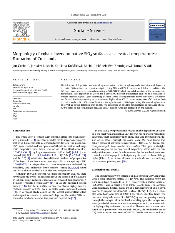 (PDF) Morphology of cobalt layers on native SiO2 surfaces at elevated ...