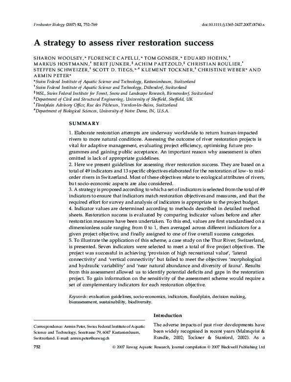 (PDF) A strategy to assess river restoration success