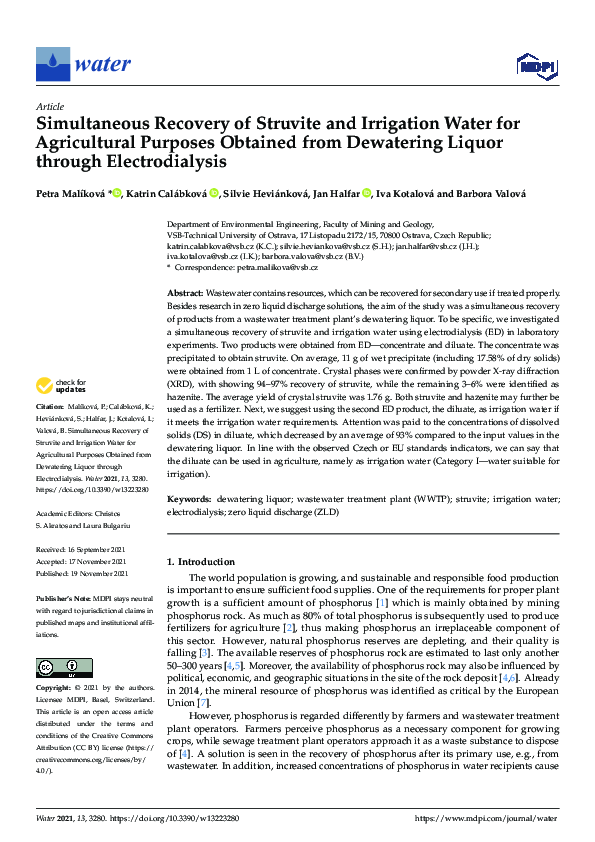 (PDF) Simultaneous Recovery of Struvite and Irrigation Water for ...