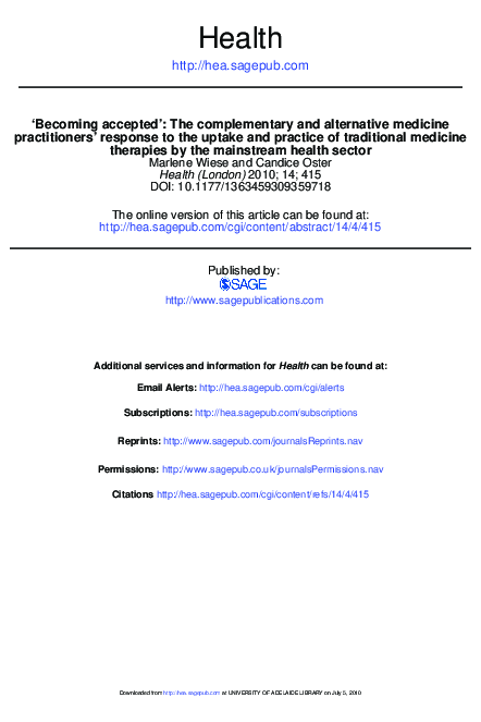 (PDF) 'Becoming accepted': The complementary and alternative medicine practitioners' response to ...