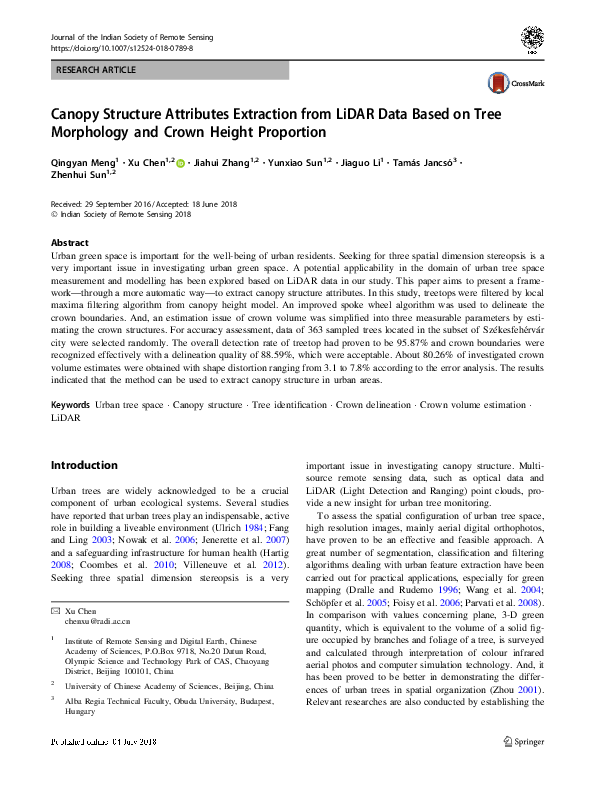 Pdf Canopy Structure Attributes Extraction From Lidar Data Based On