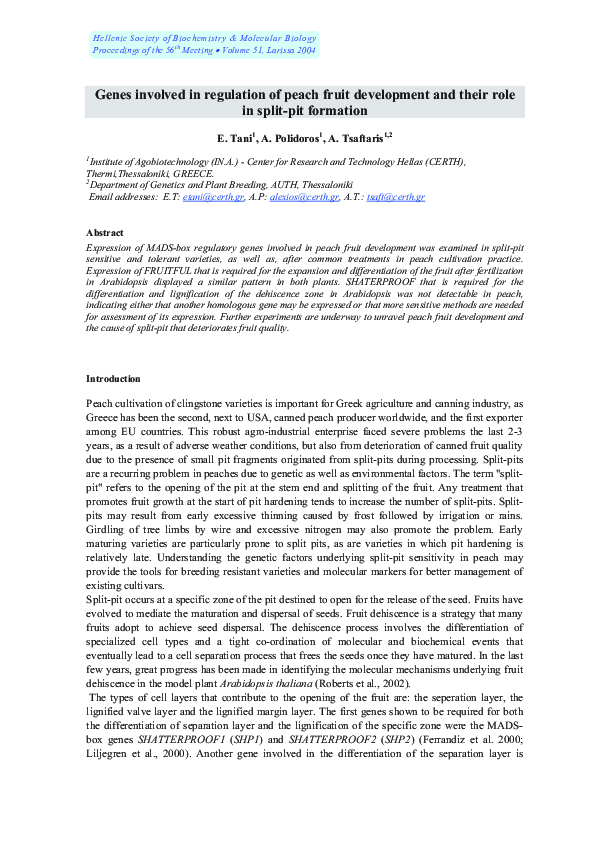 (PDF) Genes involved in regulation of peach fruit development and their ...