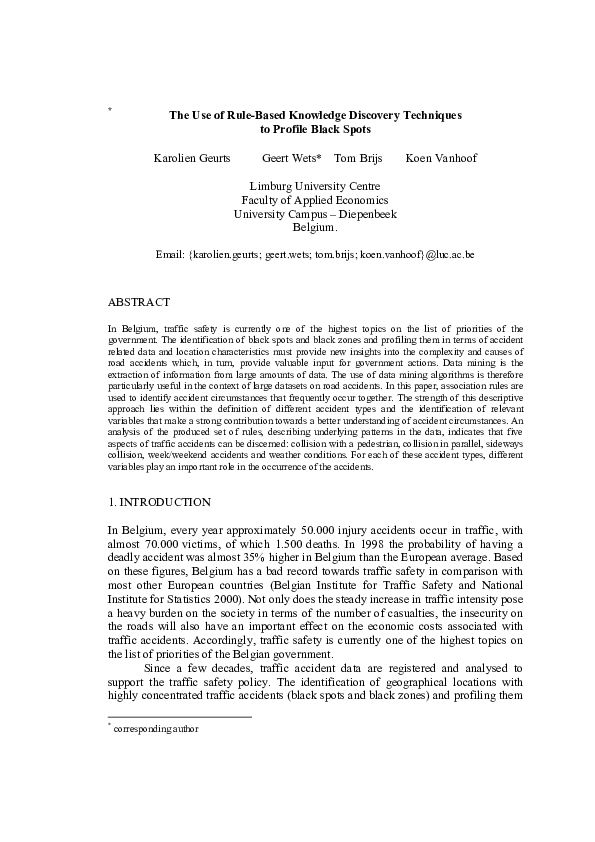 Pdf The Use Of Rule Based Knowledge Discovery Techniques To Profile Black Spots 