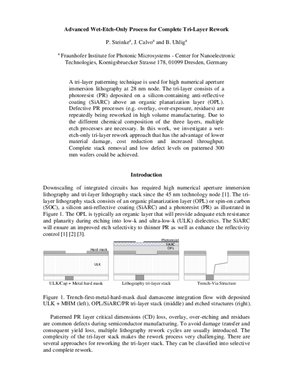 (PDF) Advanced Wet-Etch-Only Process for Complete Tri-Layer Rework
