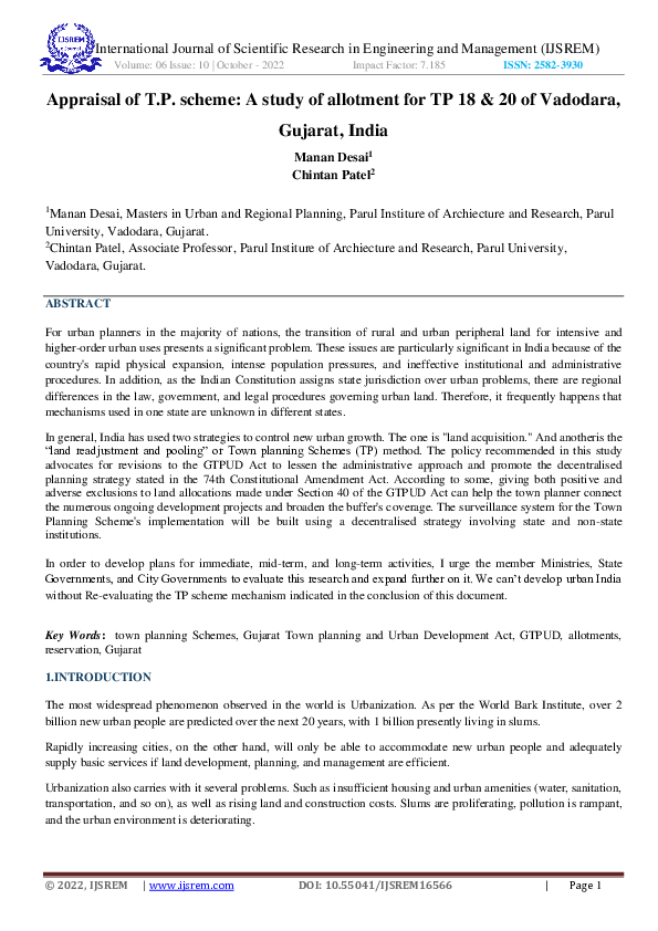 (PDF) Appraisal of T.P. scheme: A study of allotment for TP 18 & 20 of ...