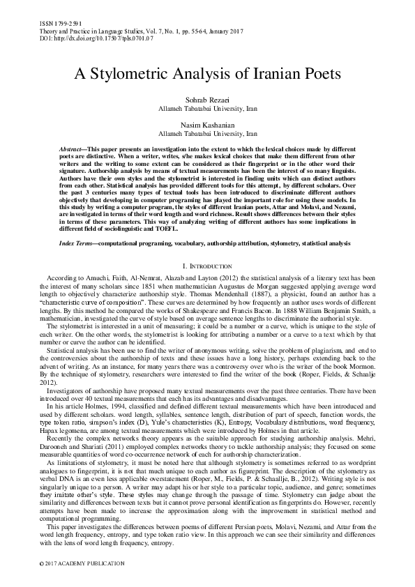 (PDF) A Stylometric Analysis of Iranian Poets