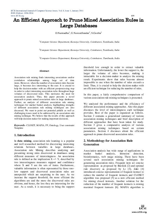 (PDF) Pruning Association Rules in Large Databases for Analysis