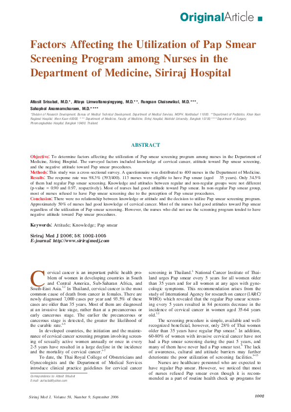 (PDF) OriginalArticle Factors Affecting the Utilization of Pap Smear ...