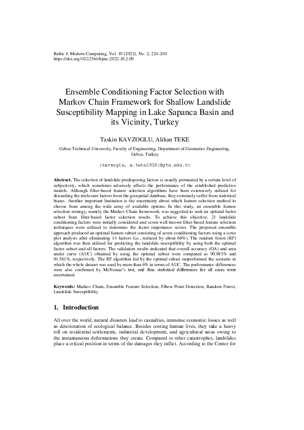 (PDF) Ensemble Conditioning Factor Selection with Markov Chain Framework for Shallow Landslide ...