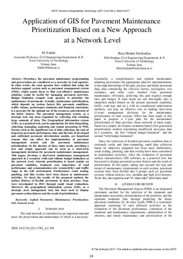 (PDF) Application of GIS for Pavement Maintenance Prioritization Based on a New Approach at a ...