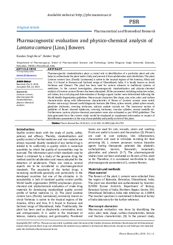 (PDF) Pharmacognostic evaluation and physico-chemical analysis of ...