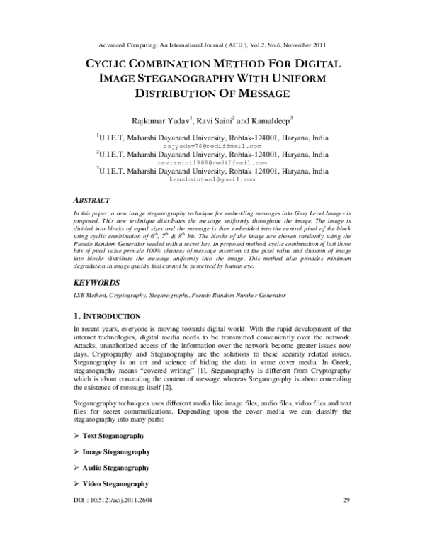 (PDF) Cyclic Combination Method For Digital Image Steganography With Uniform Distribution Of Message
