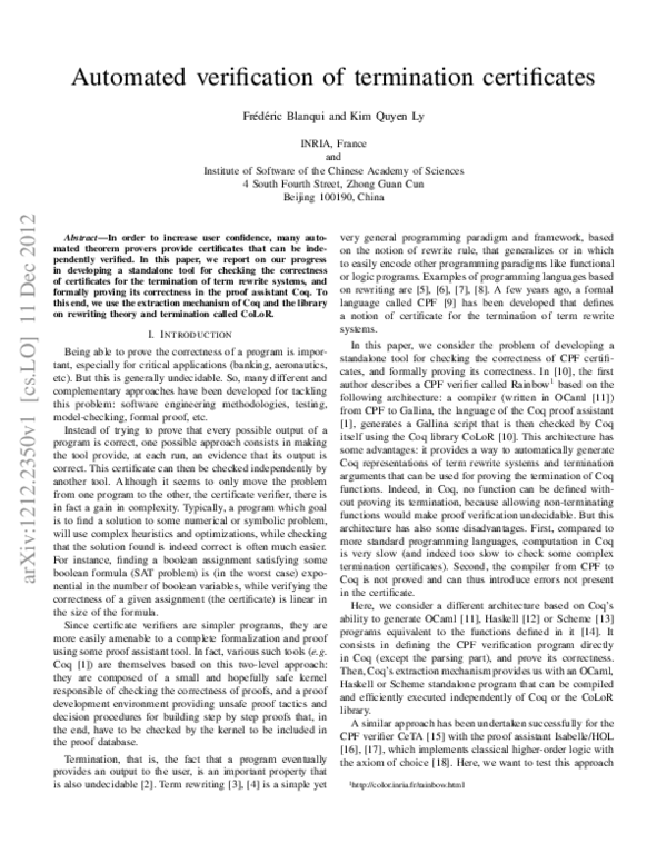 (PDF) Automated verification of termination certificates