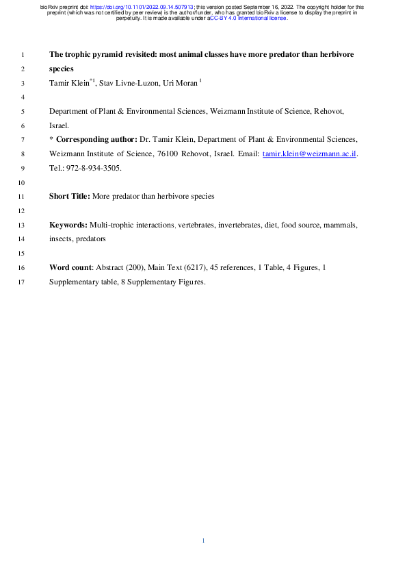 (PDF) The trophic pyramid revisited: most animal classes have more ...