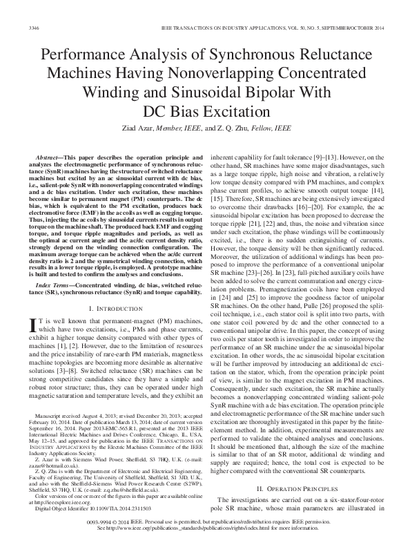 (PDF) Performance Analysis of Synchronous Reluctance Machines Having Nonoverlapping Concentrated ...