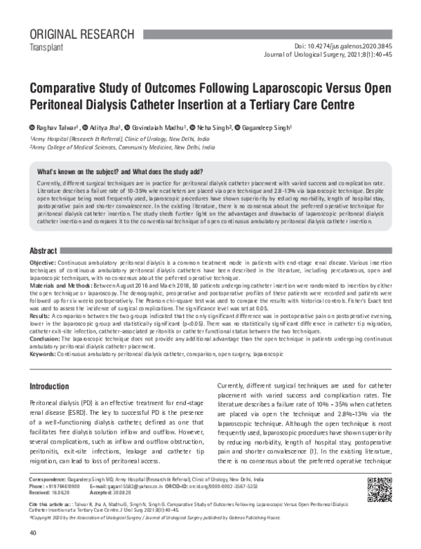 (PDF) Comparative Study of Outcomes Following Laparoscopic Versus Open Peritoneal Dialysis ...