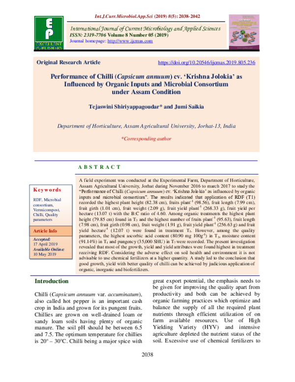 (PDF) Performance of Chilli (Capsicum annuum) cv. ‘Krishna Jolokia’ as ...