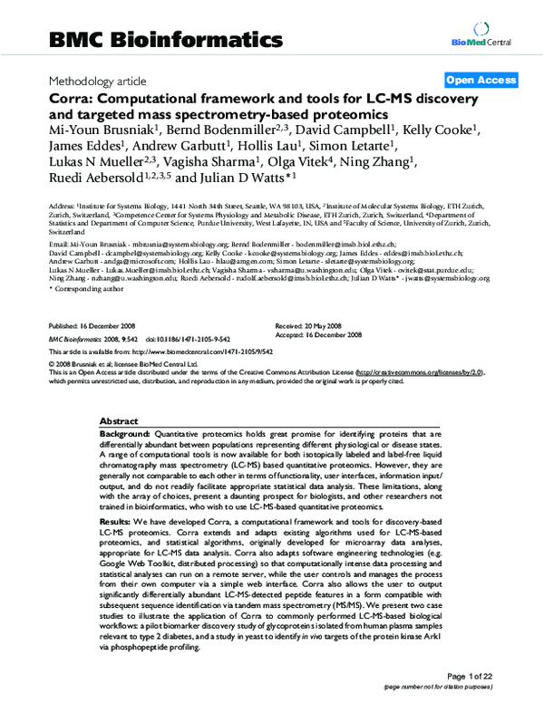 (PDF) Corra: Tools for LC-MS Proteomics Analysis