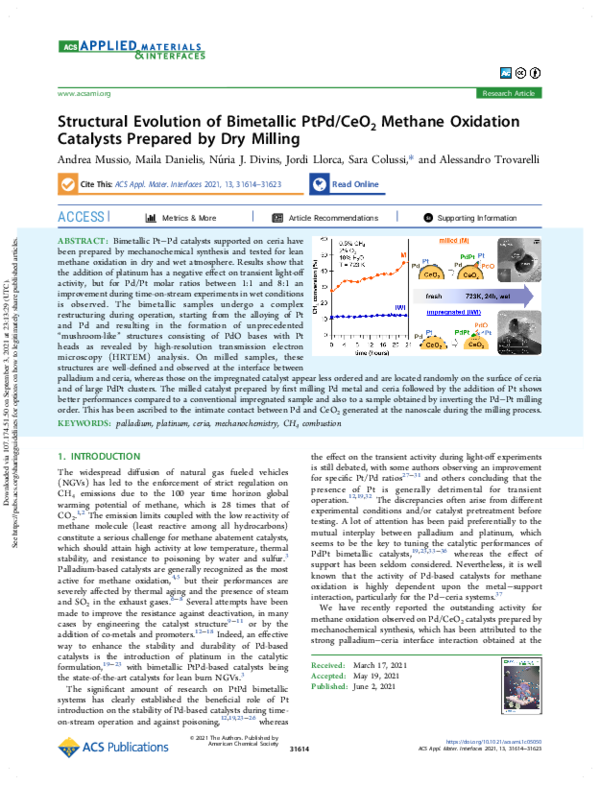 (PDF) Structural Evolution of Bimetallic PtPd/CeO2 Methane Oxidation ...