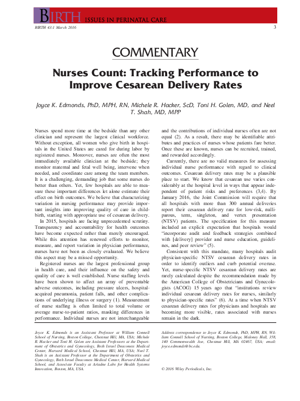 (PDF) Nurses Count: Tracking Performance to Improve Cesarean Delivery Rates