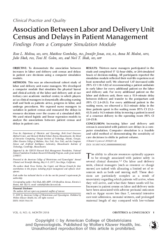 (PDF) Association Between Labor and Delivery Unit Census and Delays in ...