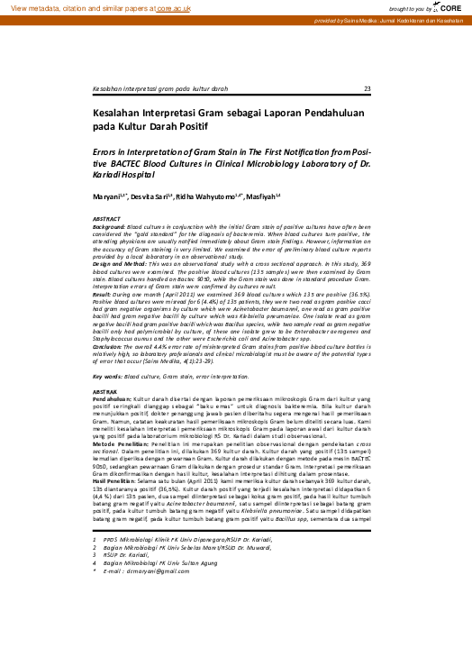 (PDF) Errors in Interpretation of Gram Stain in The First Notification ...