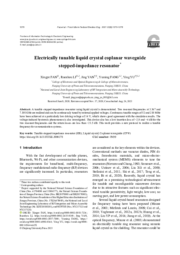 (PDF) Electrically tunable liquid crystal coplanar waveguide stepped-impedance resonator