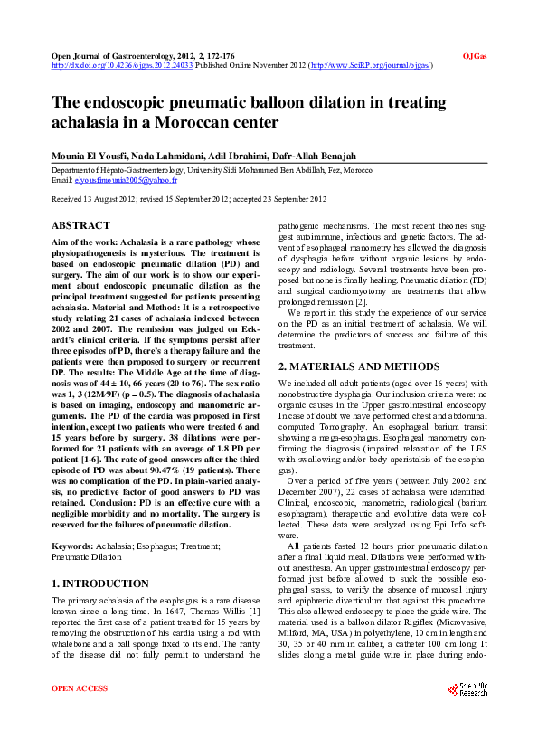 (PDF) The endoscopic pneumatic balloon dilation in treating achalasia ...