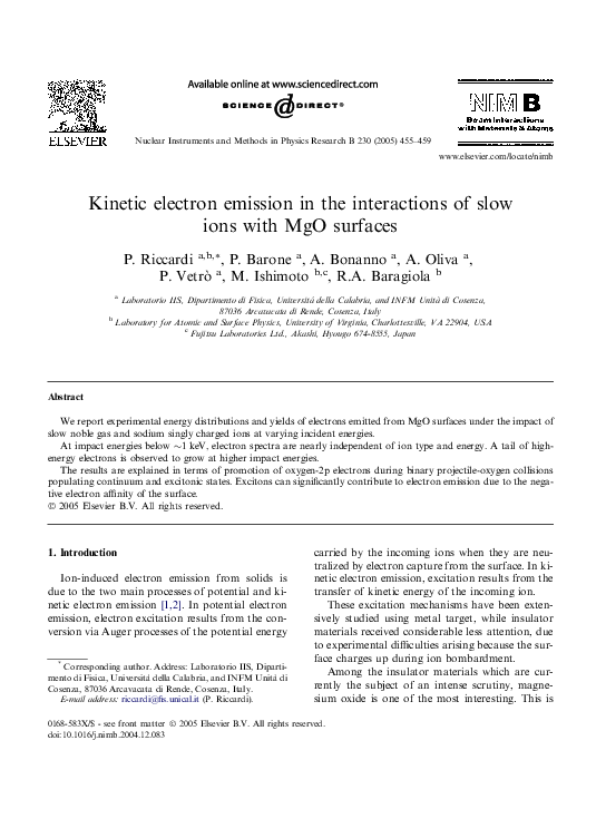 (PDF) Kinetic electron emission in the interactions of slow ions with ...