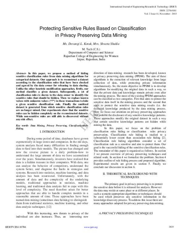 Pdf Protecting Sensitive Rules Based On Classification In Privacy