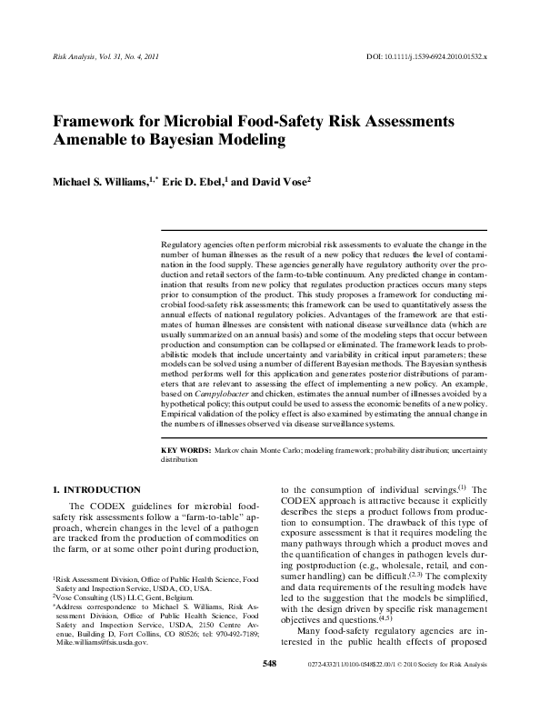 (PDF) Framework for Microbial Food-Safety Risk Assessments Amenable to ...