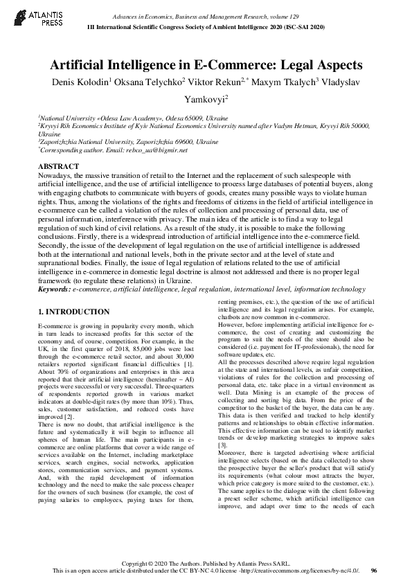 (PDF) Artificial Intelligence in E-Commerce: Legal Aspects