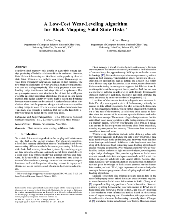 Pdf A Low Cost Wear Leveling Algorithm For Block Mapping Solid State