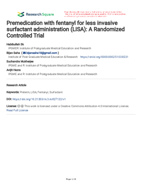 (PDF) Premedication with fentanyl for less invasive surfactant ...