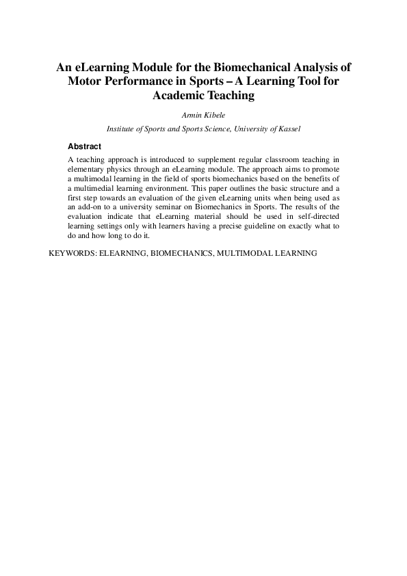 (PDF) An eLearning Module for the Biomechanical Analysis of Motor ...
