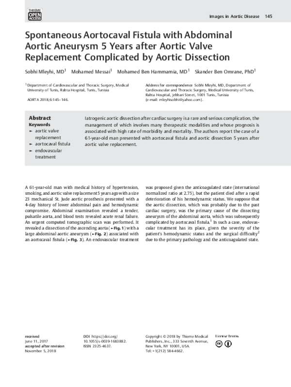 (PDF) Spontaneous Aortocaval Fistula with Abdominal Aortic Aneurysm 5 ...