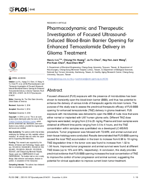 (PDF) Pharmacodynamic and Therapeutic Investigation of Focused Ultrasound-Induced Blood-Brain ...