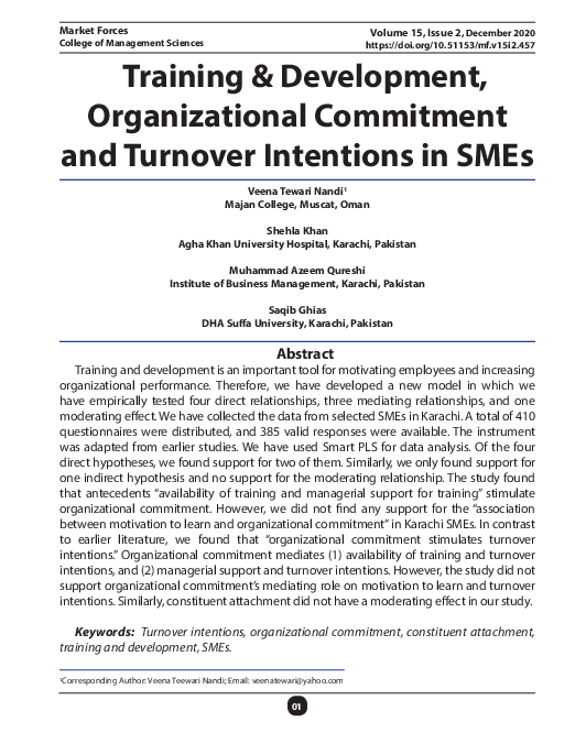 (PDF) Training & Development, Organizational Commitment and Turnover Intentions in SMEs