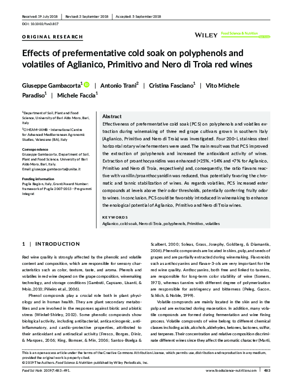 (PDF) Effects of prefermentative cold soak on polyphenols and volatiles ...
