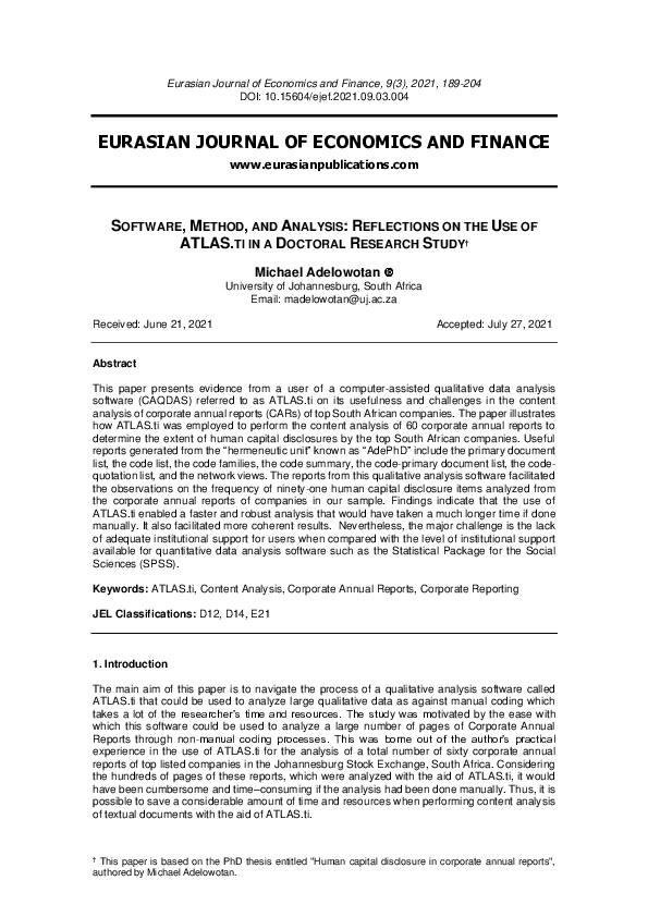 (PDF) Software, Method, and Analysis: Reflections on the Use of ATLAS.TI in a Doctoral Research ...
