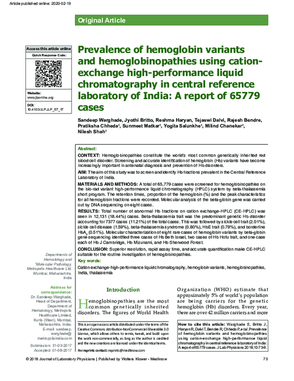 (PDF) Prevalence of hemoglobin variants and hemoglobinopathies using ... (PDF) Prevalence of hemoglobin variants and hemoglobinopathies using ...