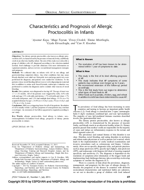 (PDF) Characteristics and Prognosis of Allergic Proctocolitis in Infants