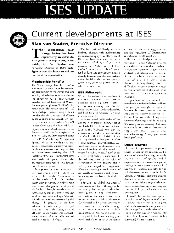 (PDF) Current developments at ISES