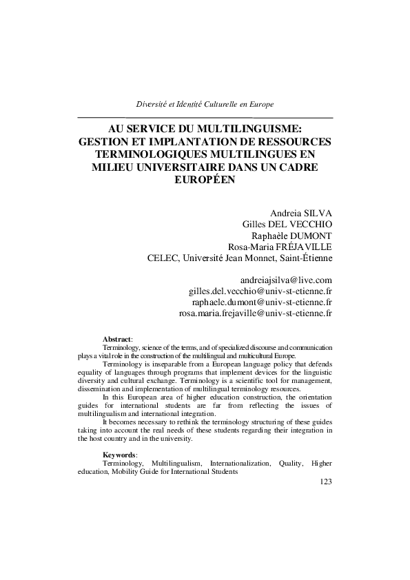 (PDF) Au Service Du Multilinguisme: Gestion et Implantation De ...