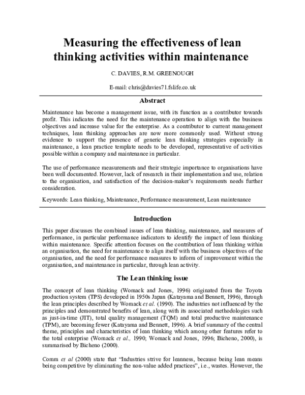(PDF) Measuring the effectiveness of lean thinking activities within ...