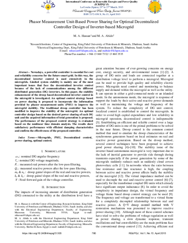Pdf Phasor Measurement Unit Based Power Sharing For Optimal Decentralized Controller Design Of