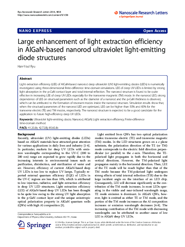 (PDF) Large enhancement of light extraction efficiency in AlGaN-based nanorod ultraviolet light ...